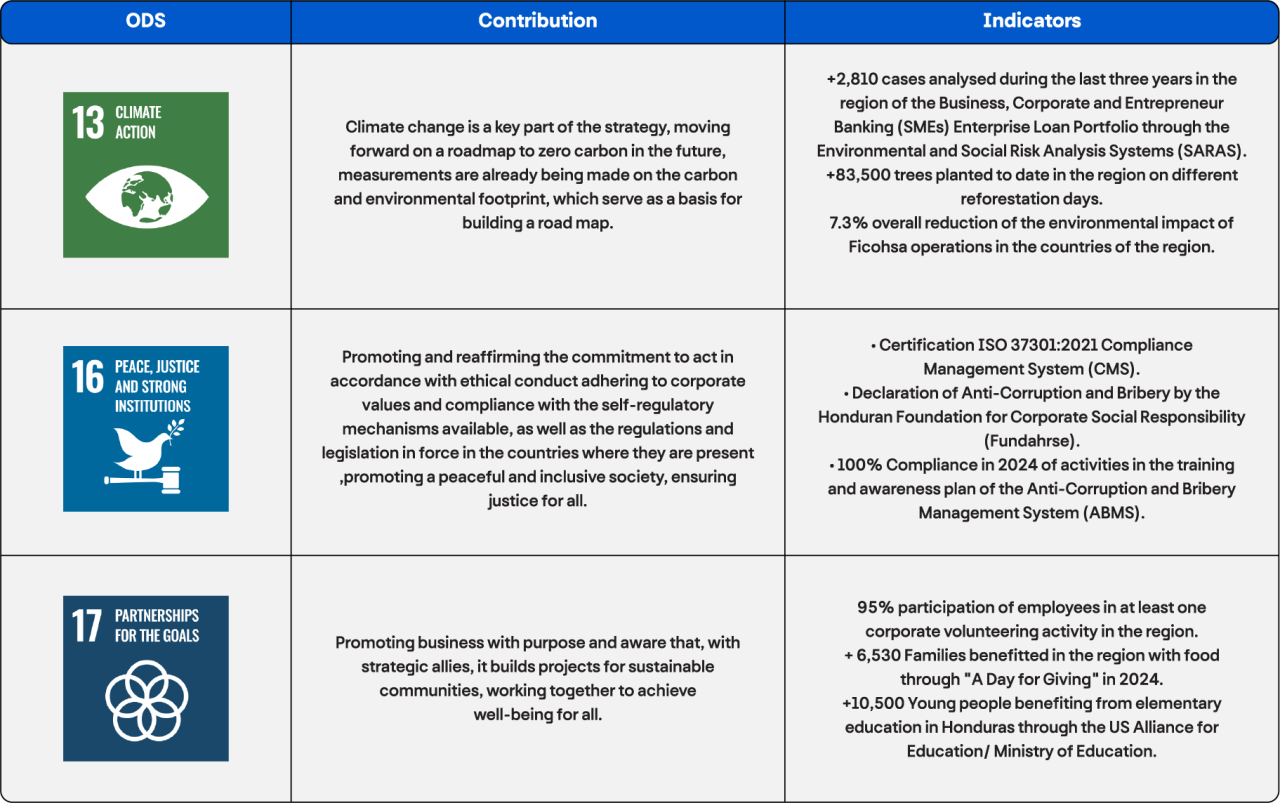 Contribution to the Sustainable Development Goals | Memoria Ficohsa
